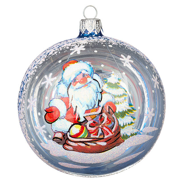 Стеклянный елочный шар Морозко 9 см синий, Фабрика Елочка, С313-елочка-син