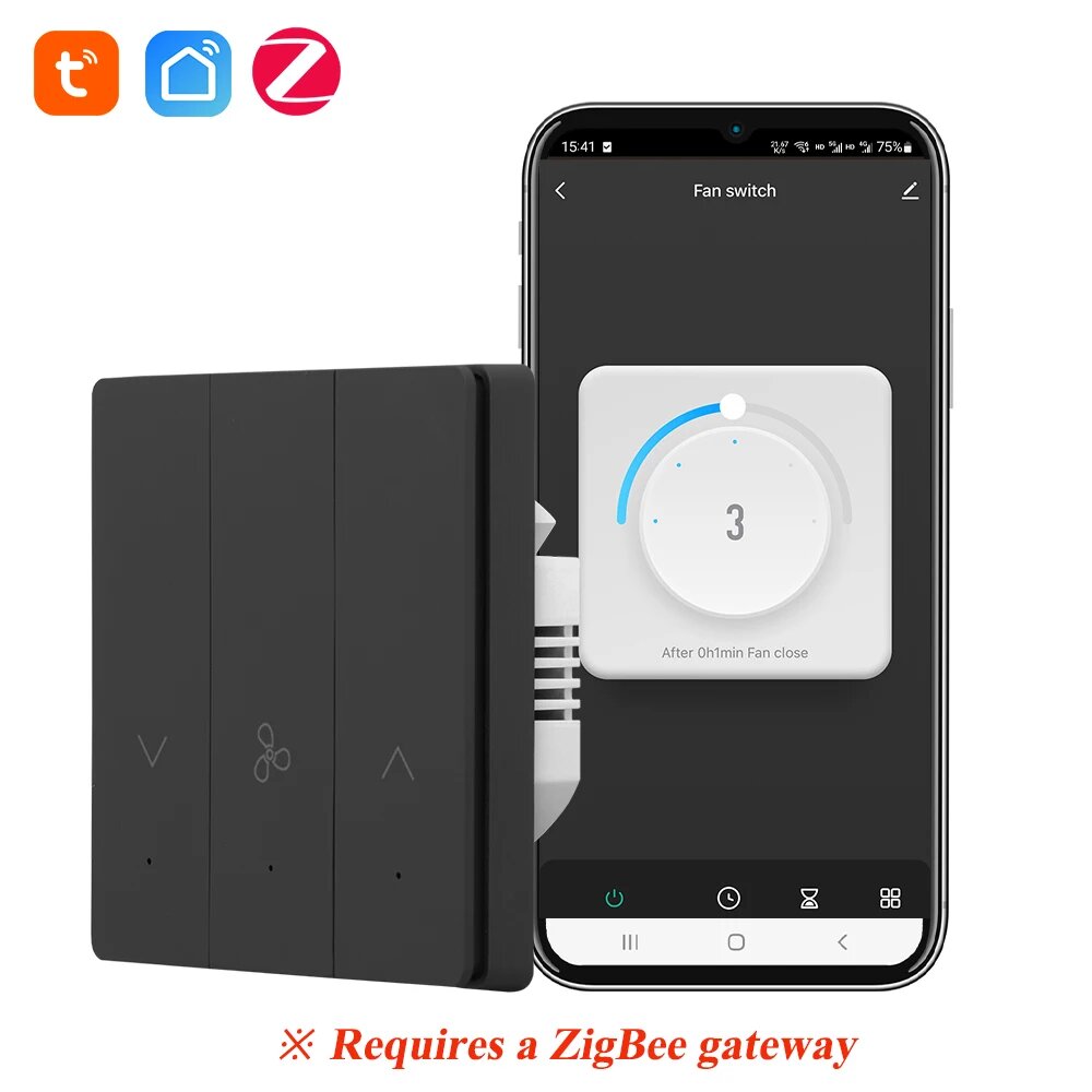 Tuya Zigbee Умный выключатель для вентилятора 5 скоростей