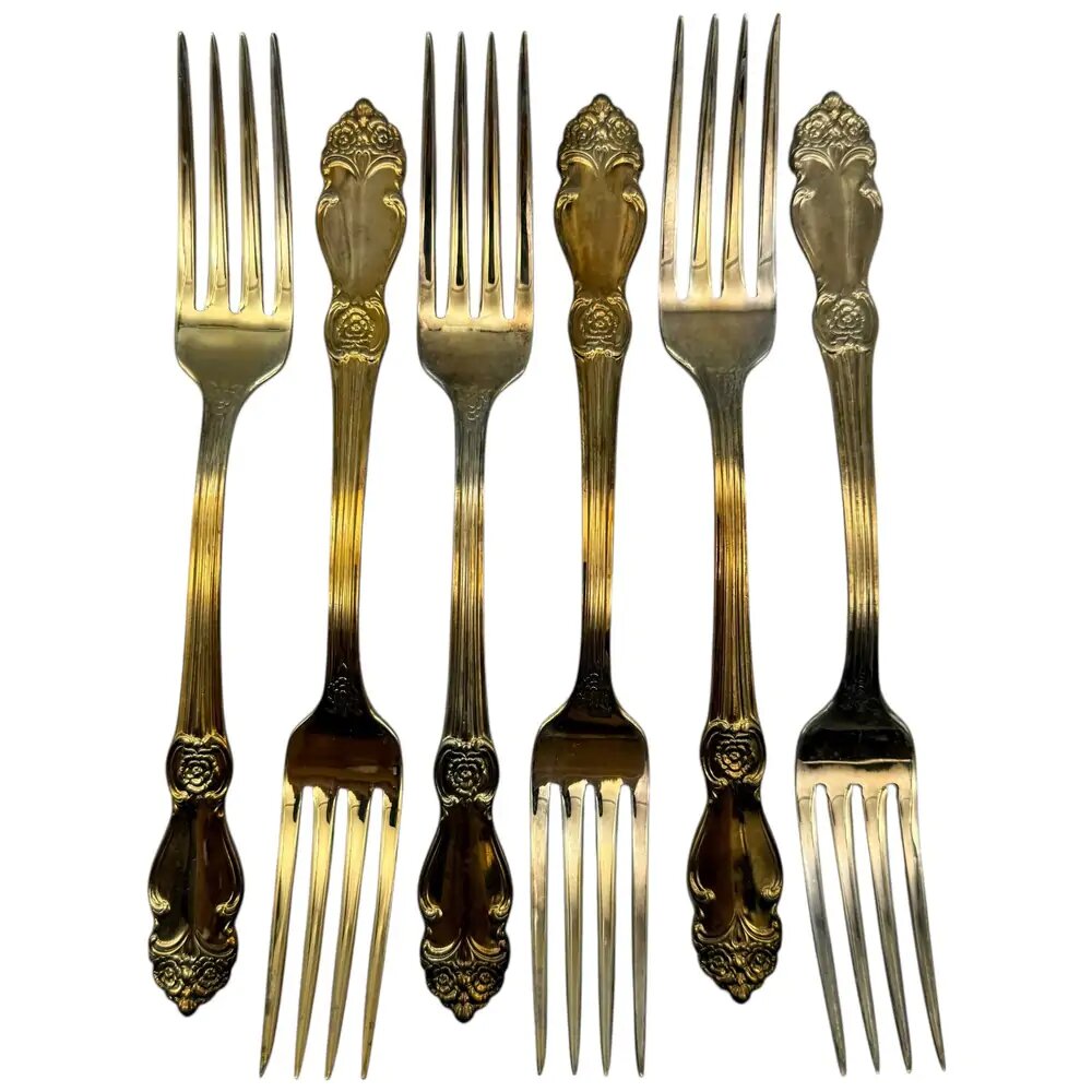 Вилка столовая "Лира", 20 см, (набор 6 шт), 1980-1990 гг, МНЦ, позолота, Кольчугино, СССР