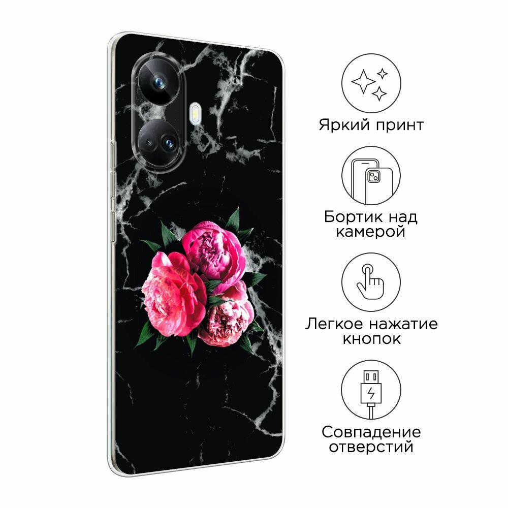 Чехол на Realme 10 Pro+ / Реалми 10 Про+ с принтом "Букет на черном мраморе" — фото 1