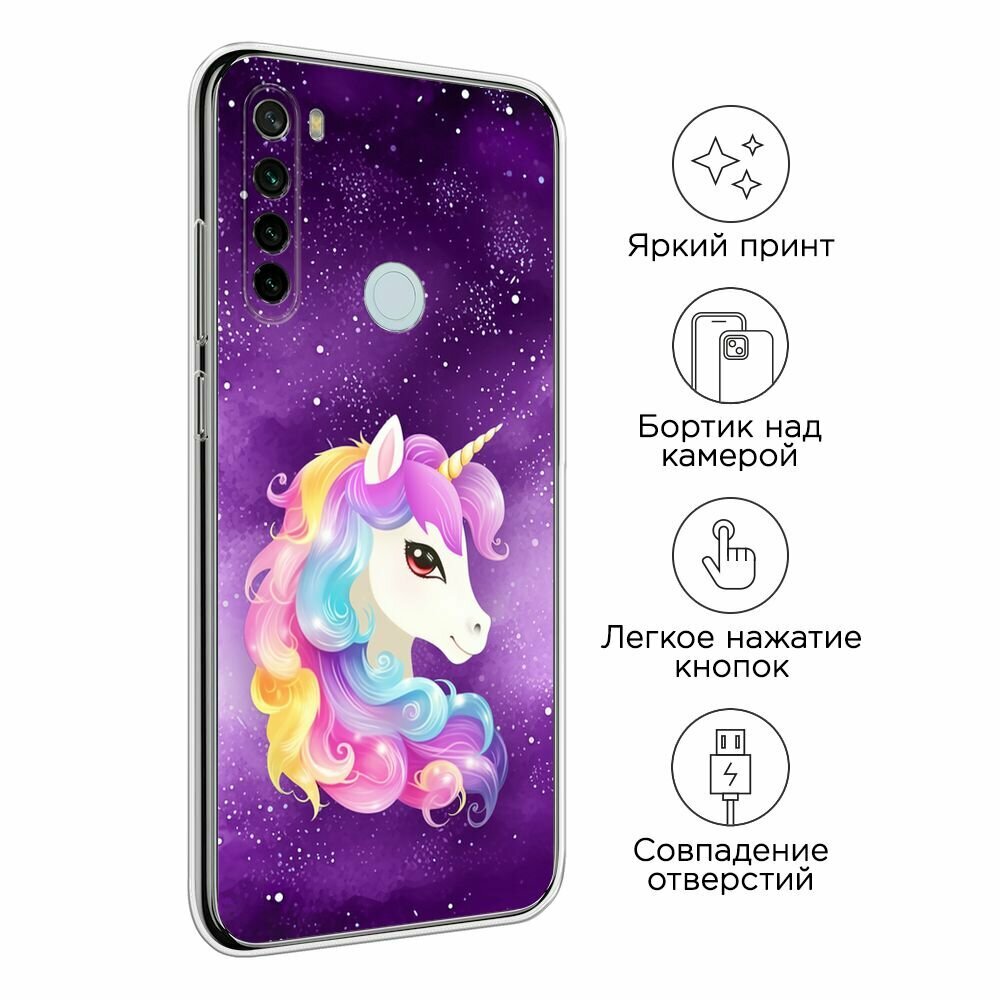 Чехол на Xiaomi Redmi Note 8T / Сяоми Редми Нот 8Т с принтом "Кудрявый единорог" — фото 1