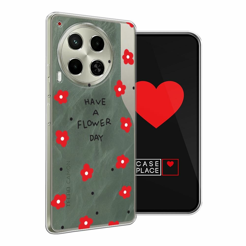 Чехол на Tecno Camon 30 5G / Текно Камон 30 5G с принтом "Have a flower day 2", прозрачный — фото 1