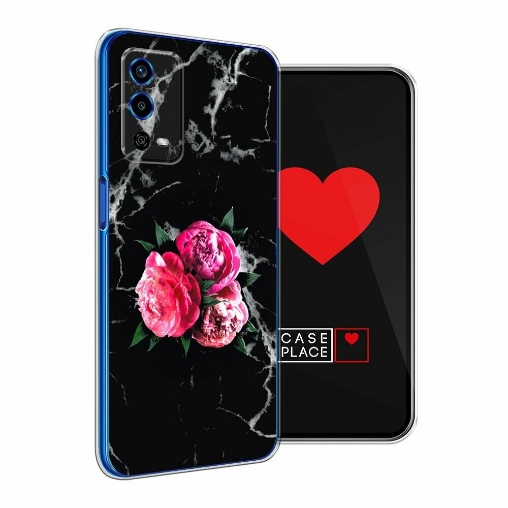 Чехол на Oppo A55 4G / Оппо А55 4G с принтом "Букет на черном мраморе" — фото 1