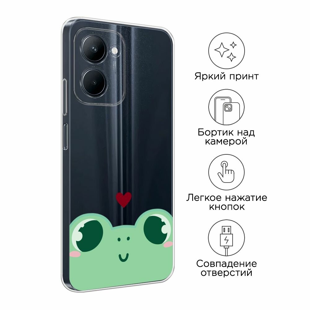 Чехол на Realme C33 / Реалми С33 с принтом "Влюблённая лягушка - 14 февраля", прозрачный — фото 1