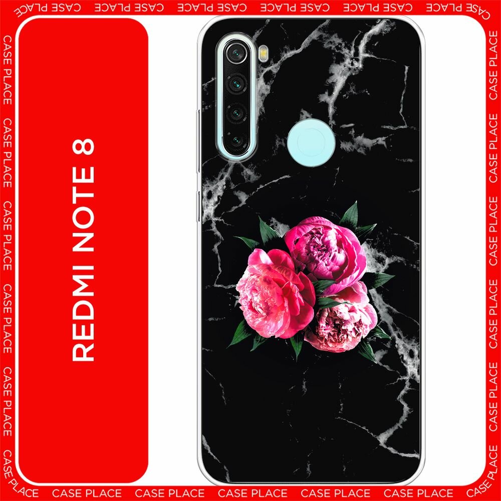 Чехол на Xiaomi Redmi Note 8 / Сяоми Редми Нот 8 с принтом "Букет на черном мраморе"