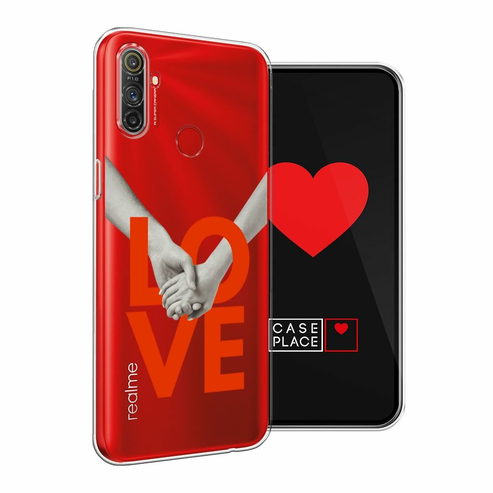 Чехол на Realme C3 / Реалми C3 с принтом "Love holding hands - 14 февраля", прозрачный — фото 1