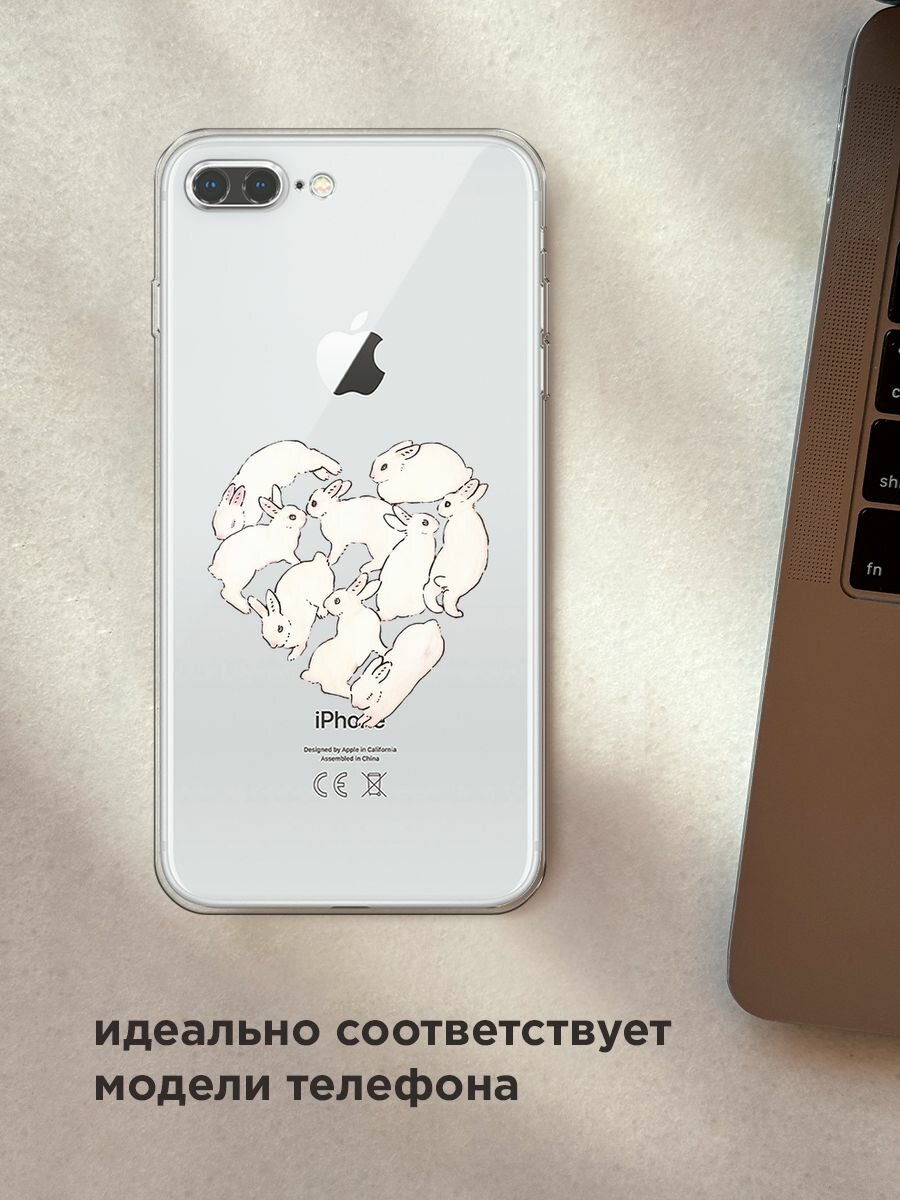 Чехол на Apple iPhone 7 Plus / Айфон 7 Плюс с принтом "Сердечко из кроликов 2 - 8 марта", прозрачный — фото 1