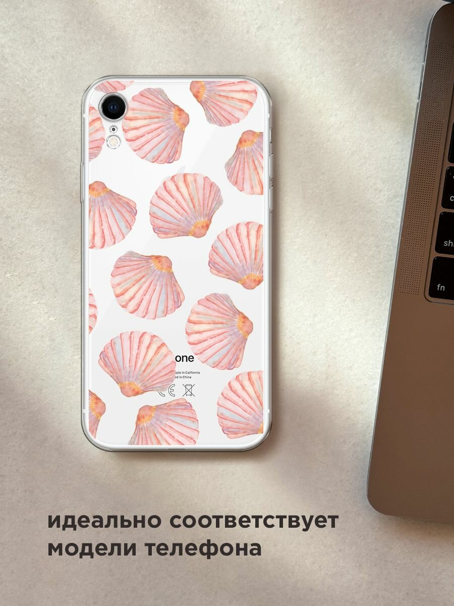 Чехол на Apple iPhone XR / Айфон XR с принтом "Ракушки паттерн", прозрачный — фото 1