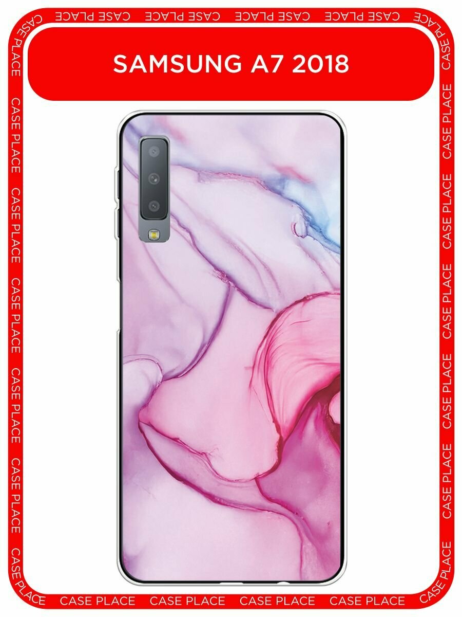Чехол на Samsung Galaxy A7 2018 / Самсунг Галакси А7 2018 с принтом "Розовые мраморные разводы"