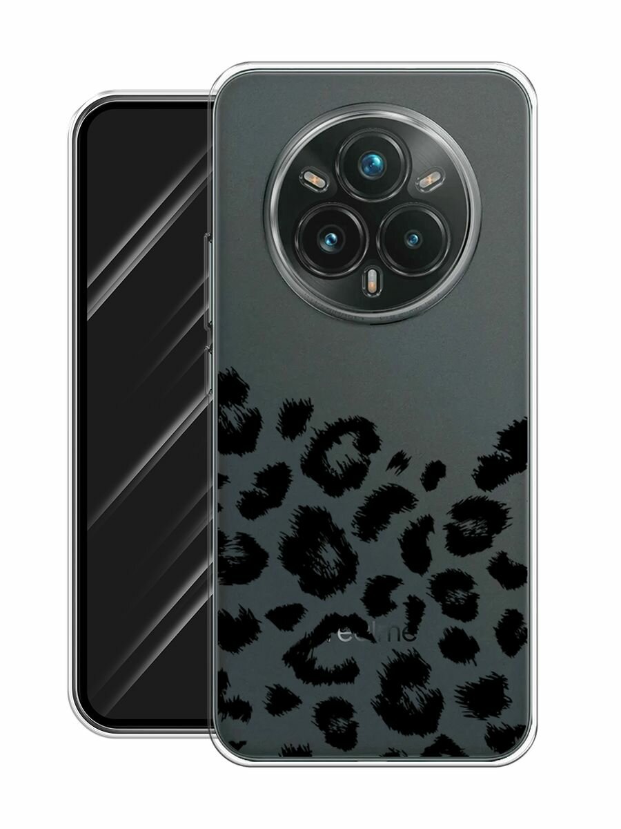 Чехол на Realme 14 Pro / Реалми 14 Про с принтом "Окрас леопарда фон черный", прозрачный — фото 1