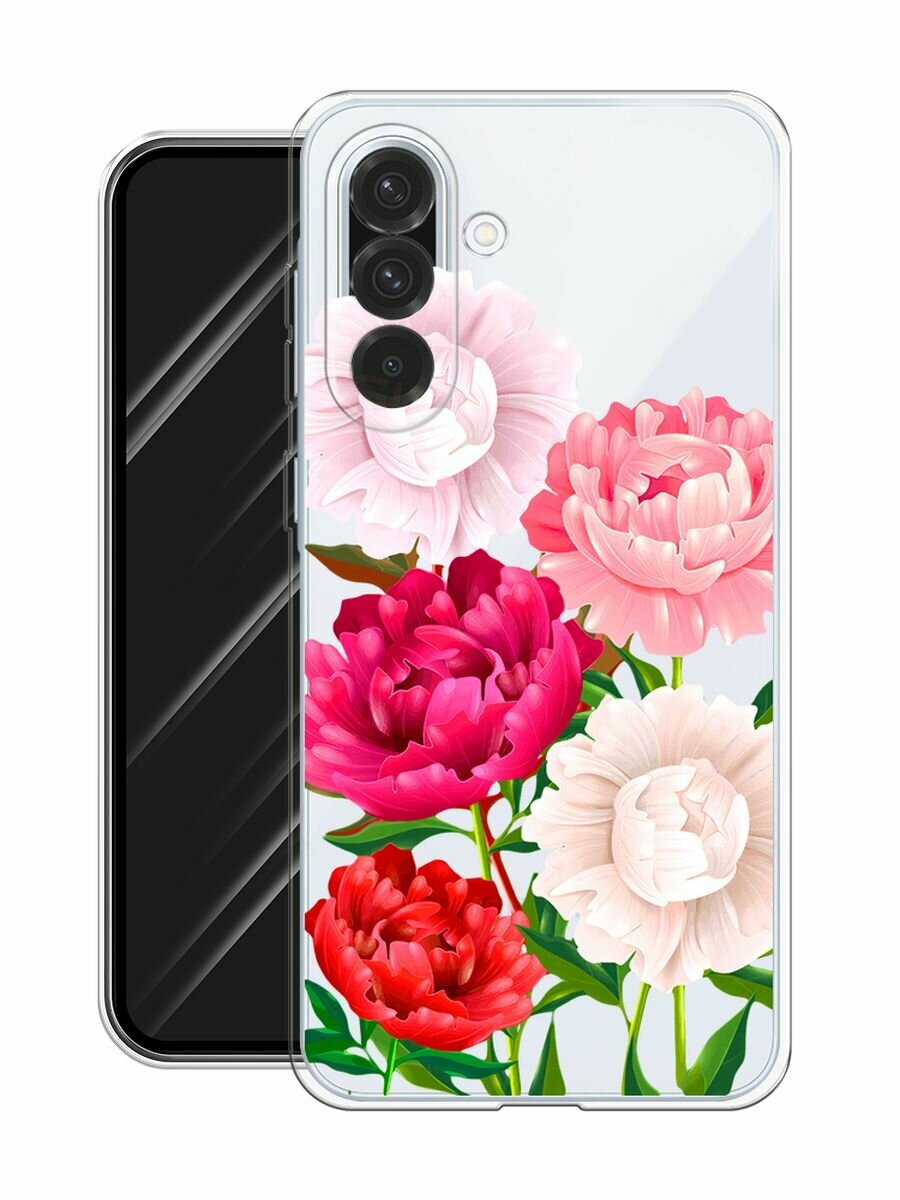 Чехол на Samsung Galaxy A36 5G / Самсунг A36 5G с принтом "Большие пионы", прозрачный — фото 1