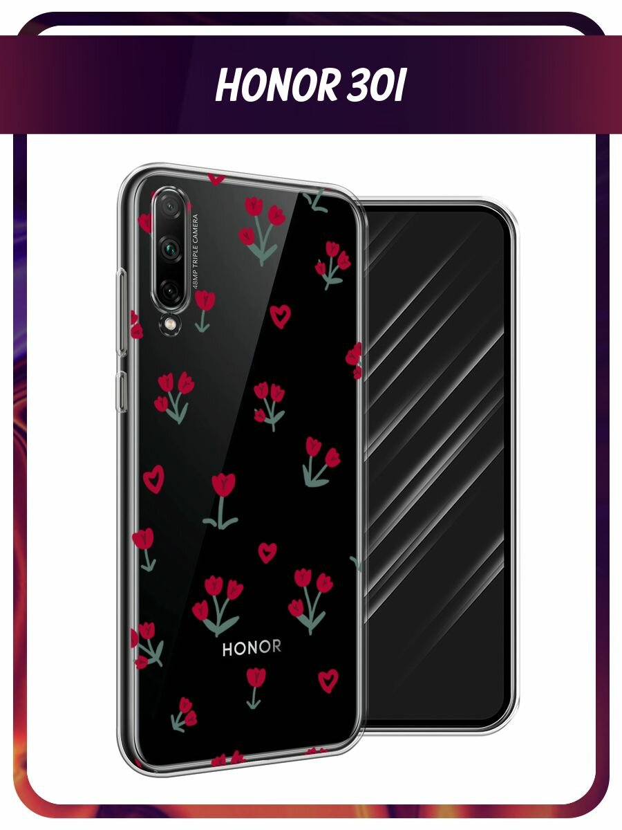 Чехол на Honor 30i / Хонор 30i с принтом "Красные тюльпанчики", прозрачный
