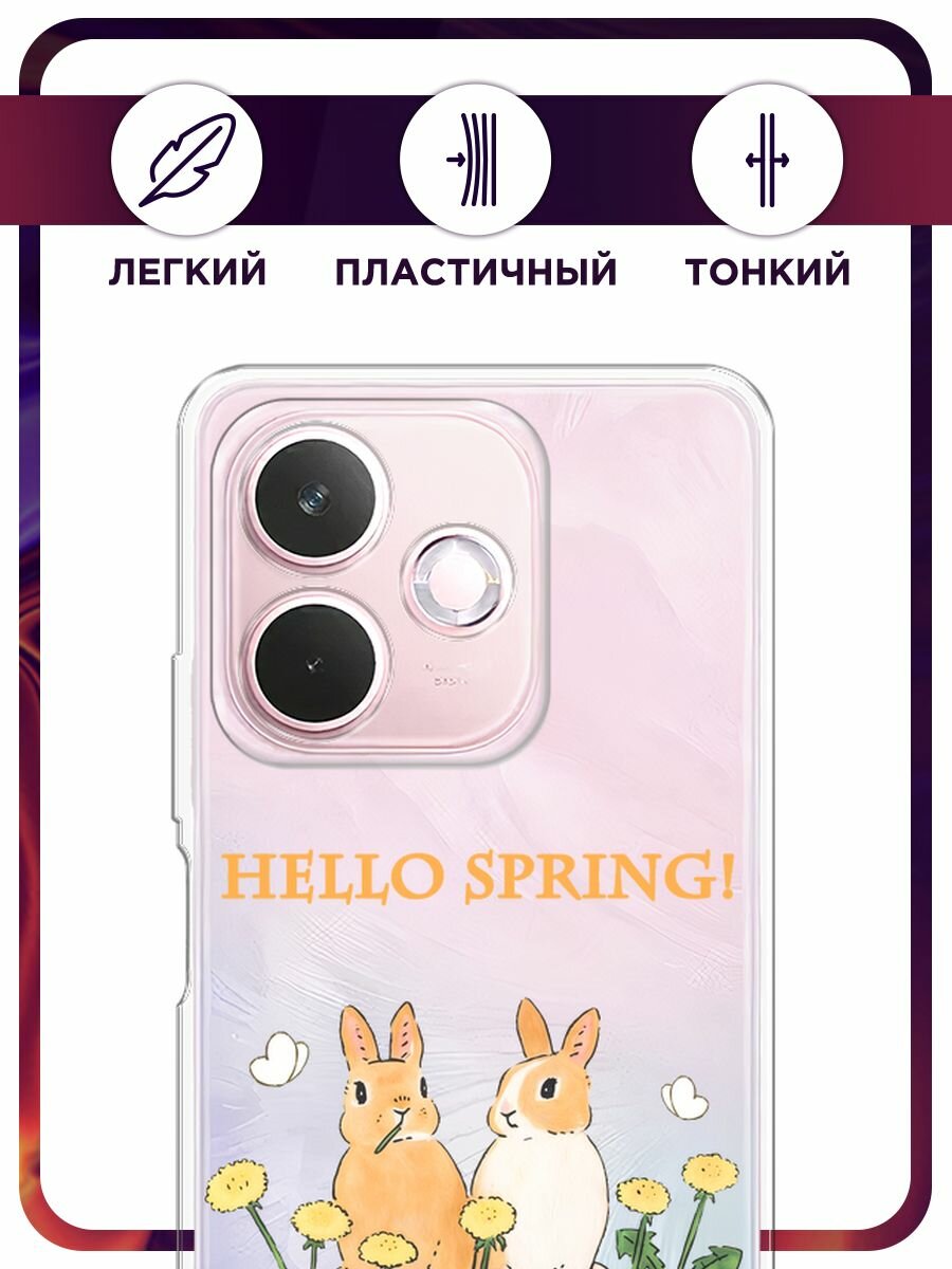 Чехол на Oppo A5 Pro / Оппо А5 Про с принтом "Весенние кролики", прозрачный — фото 1