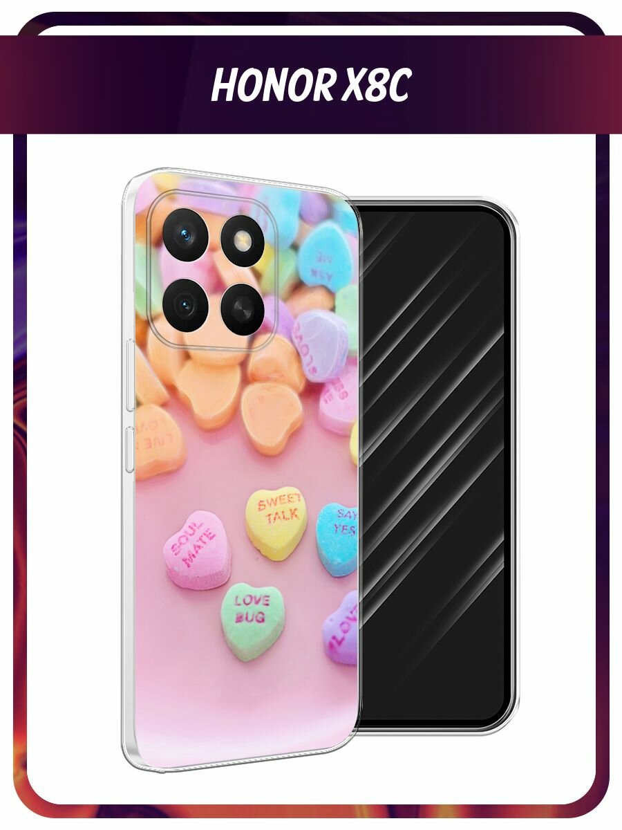 Чехол на Honor X8c / Хонор X8c с принтом "Конфетки сердечки 2"