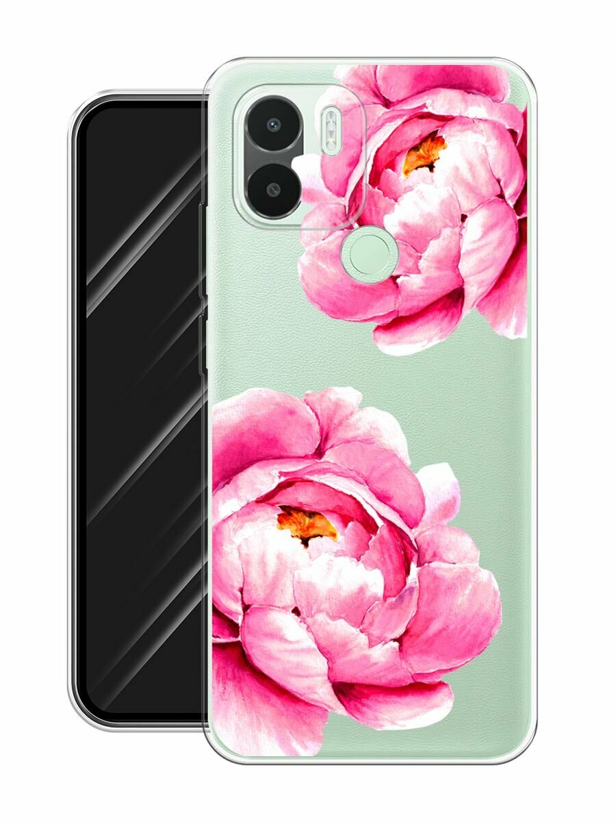 Чехол на Xiaomi Redmi A1+/Redmi A2+/Poco C51/C50 / Редми A1+ с принтом "Open peonies", прозрачный — фото 1