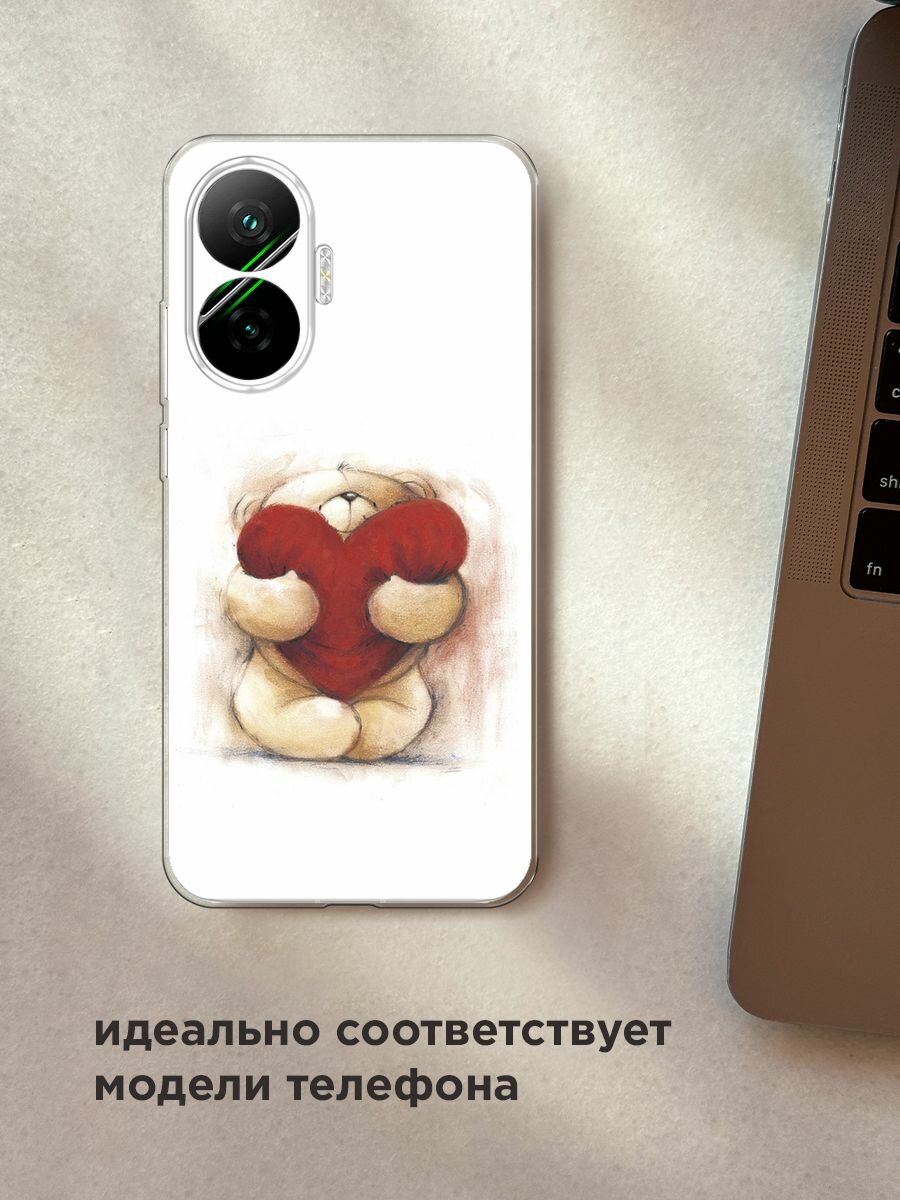 Силиконовый чехол на Poco F7 / Поко F7 с принтом "Мишка с сердцем 1" — фото 1