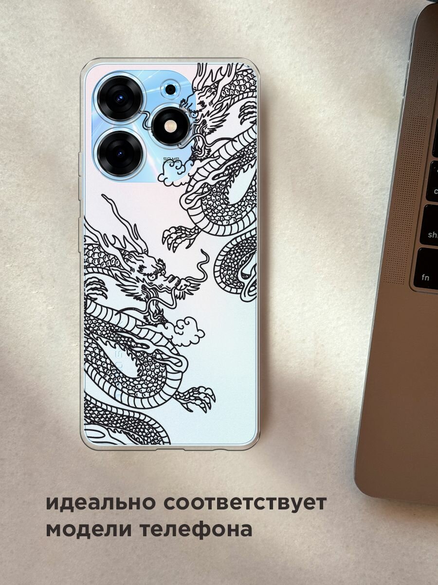 Чехол на Tecno Spark 10 Pro / Текно Спарк 10 Про с принтом "Два китайских дракона", прозрачный — фото 1