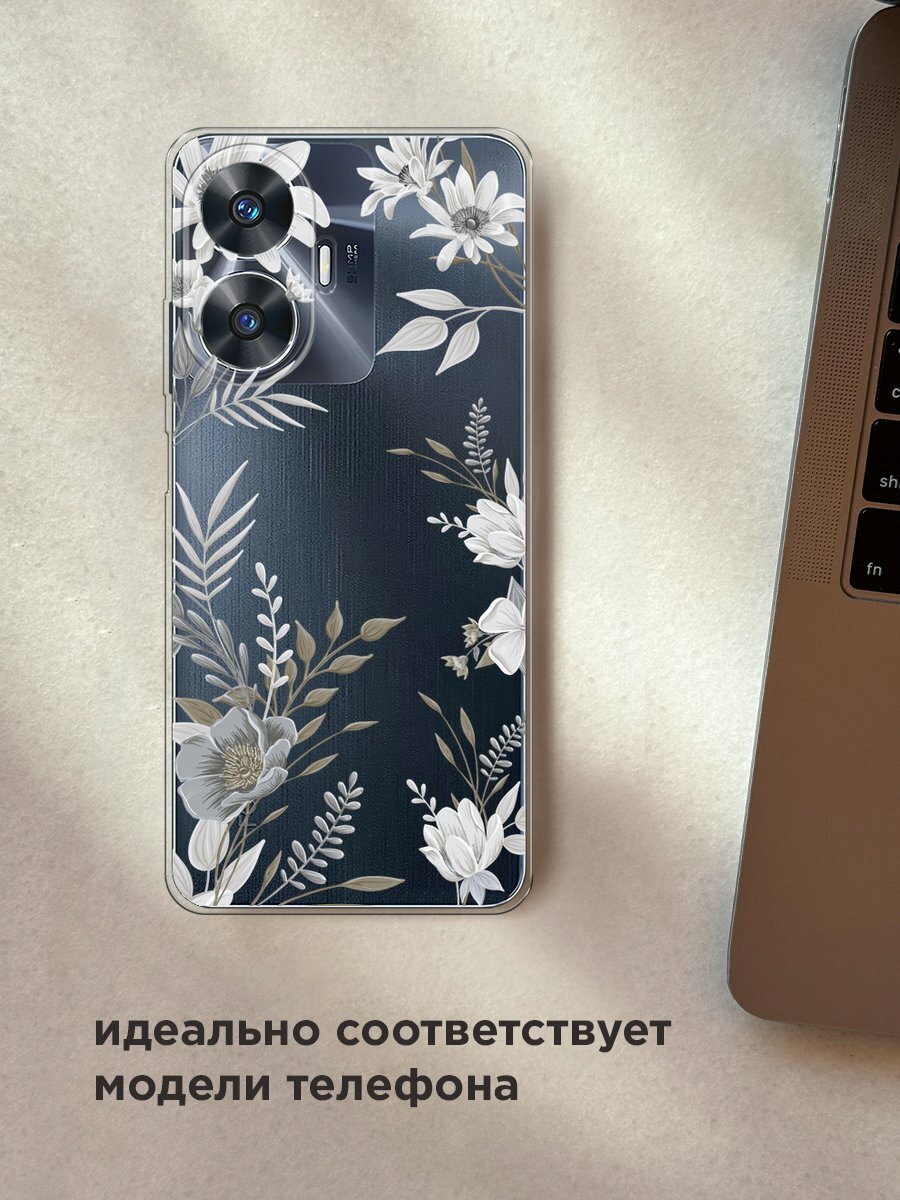 Чехол на Realme C55 / Реалми C55 с принтом "Цветы сепия 3" — фото 1