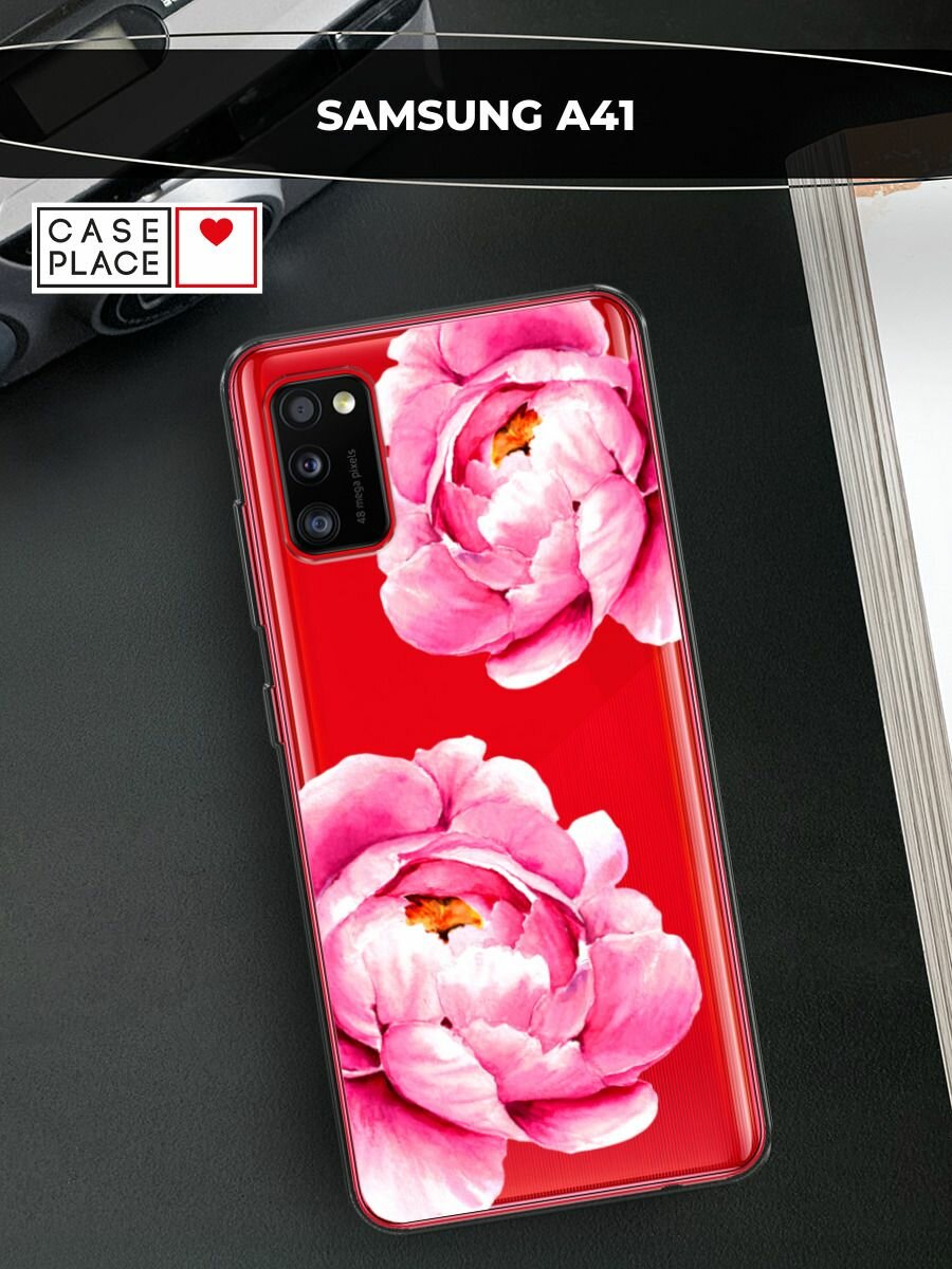 Чехол на Samsung Galaxy A41 / Самсунг Галакси А41 с принтом "Open peonies", прозрачный