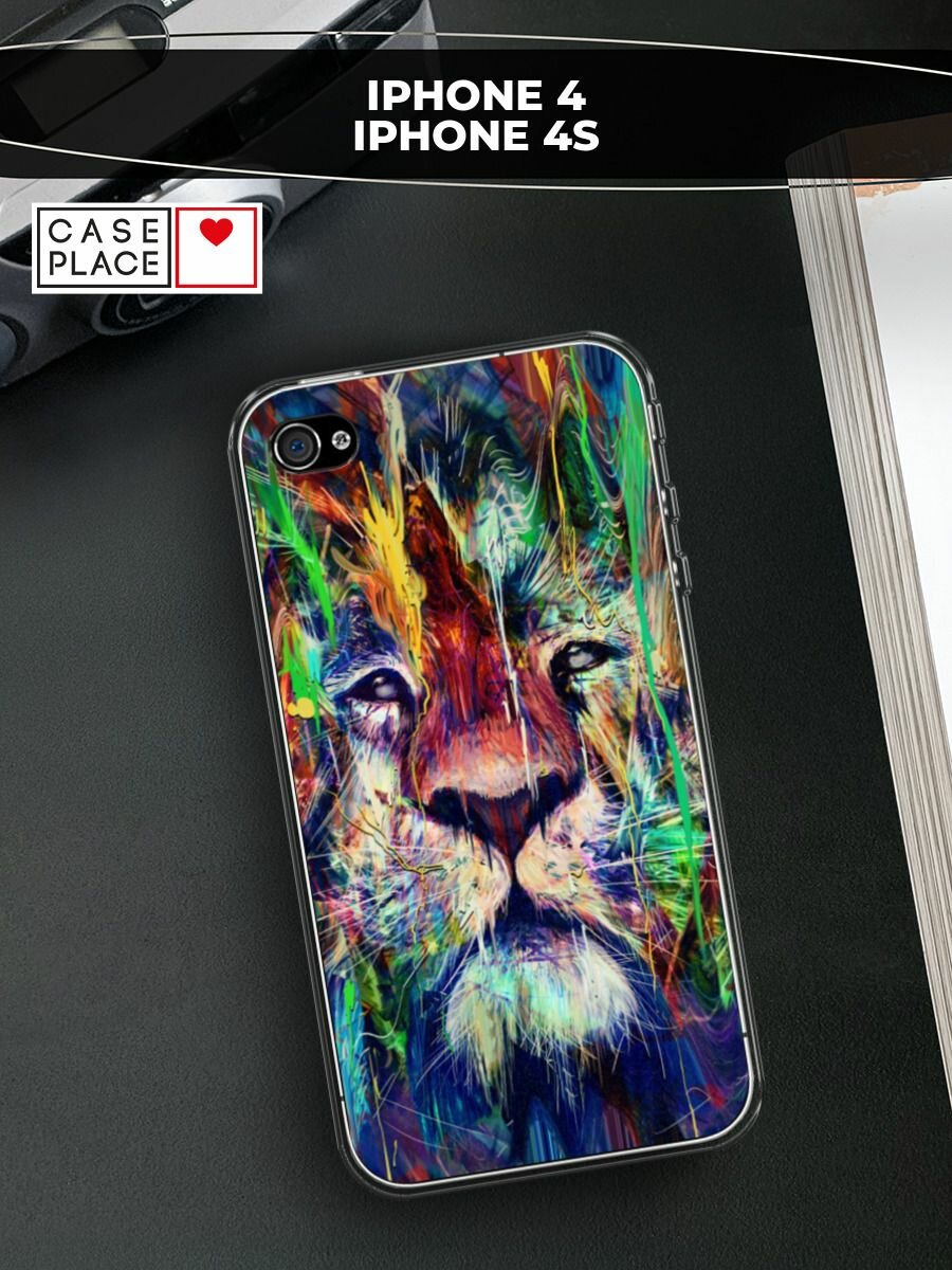 Чехол на Apple iPhone 4/4S / Айфон 4/4S с принтом "Лев арт 6"