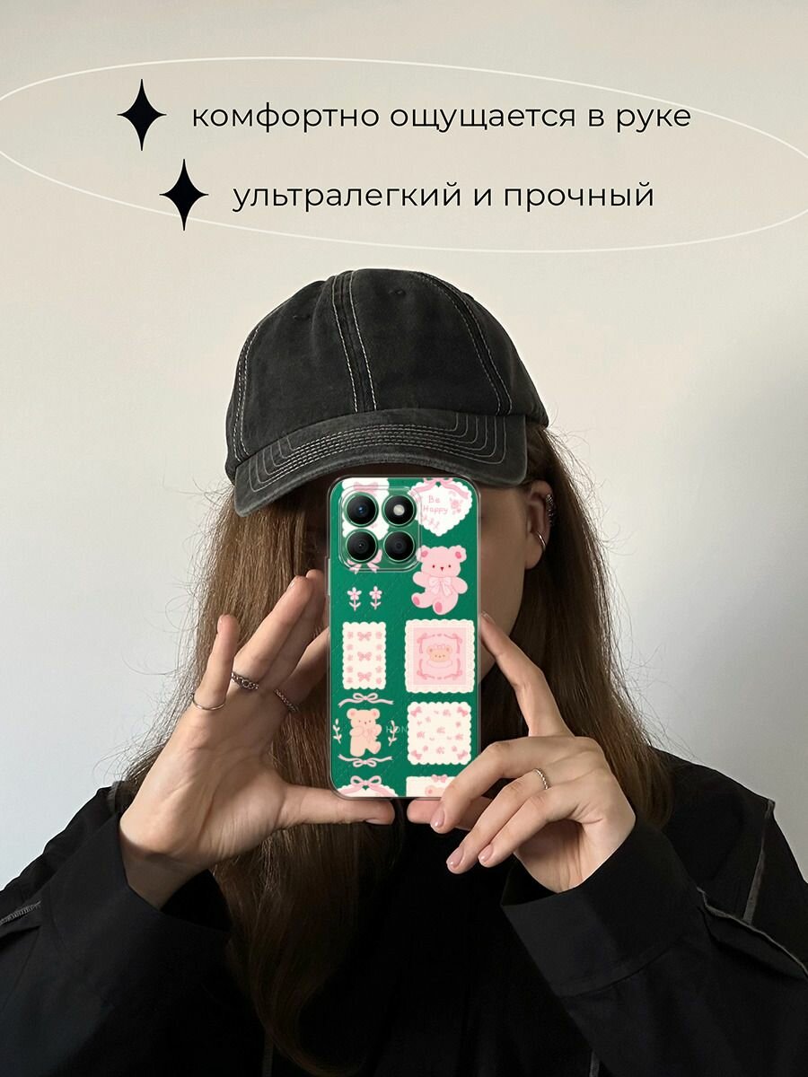 Чехол на Honor X8B / Хонор X8B с принтом "Розовые марки", прозрачный — фото 1