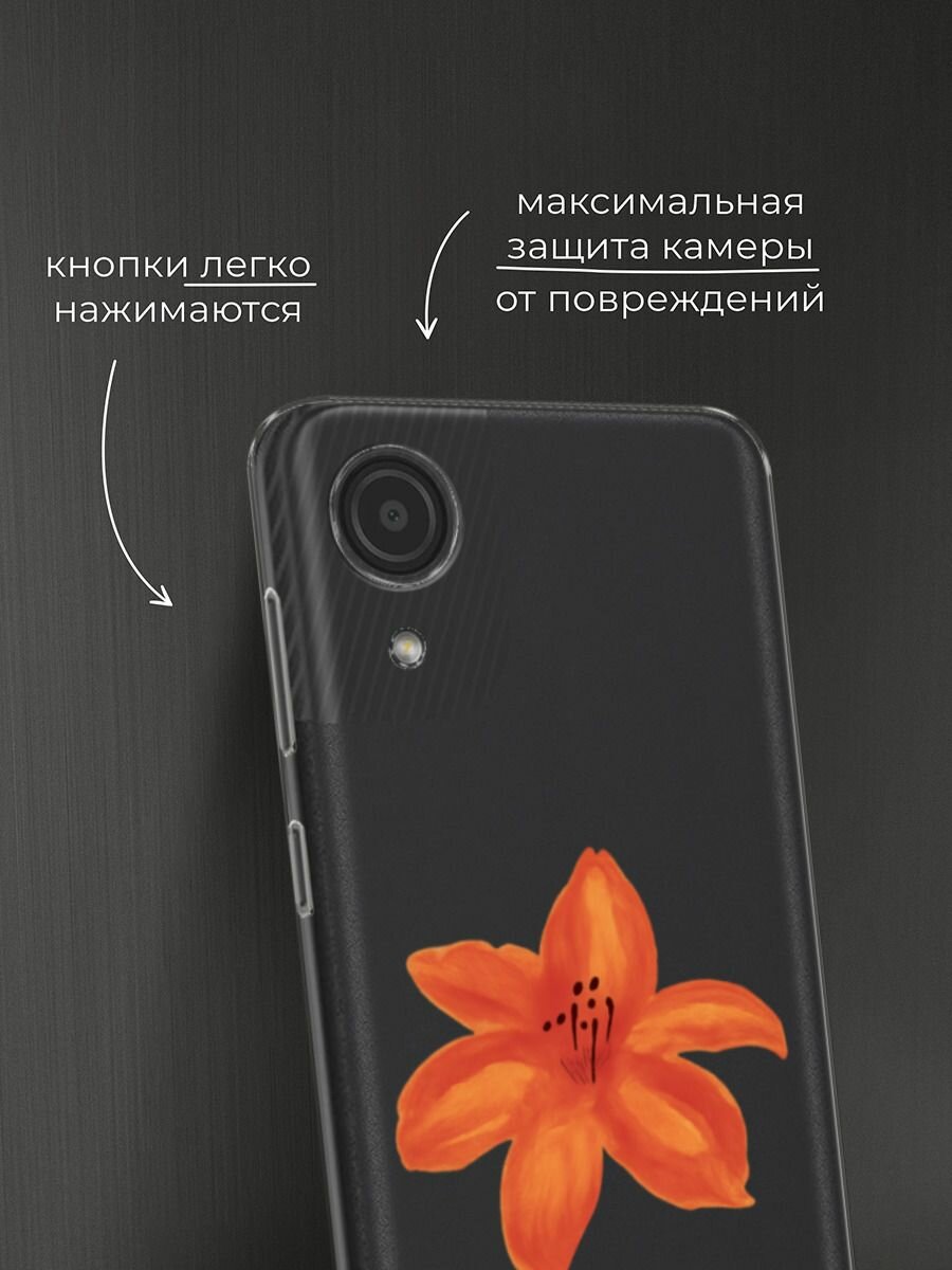Чехол на Samsung Galaxy A03 Core / Самсунг Галакси А03 Core с принтом "Оранжевый цветок", прозрачный — фото 1