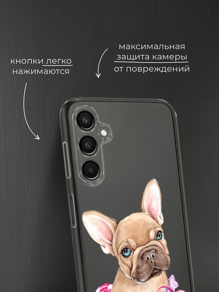 Чехол на Samsung Galaxy A24 / Самсунг Галакси A24 с принтом "Бульдог и сладости", прозрачный — фото 1