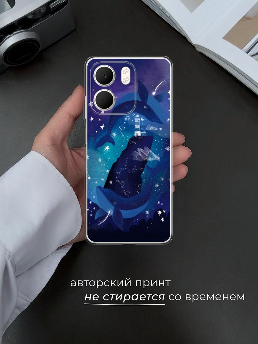 Силиконовый чехол на Oppo A5x / Оппо А5x с принтом "Ночные киты" — фото 1
