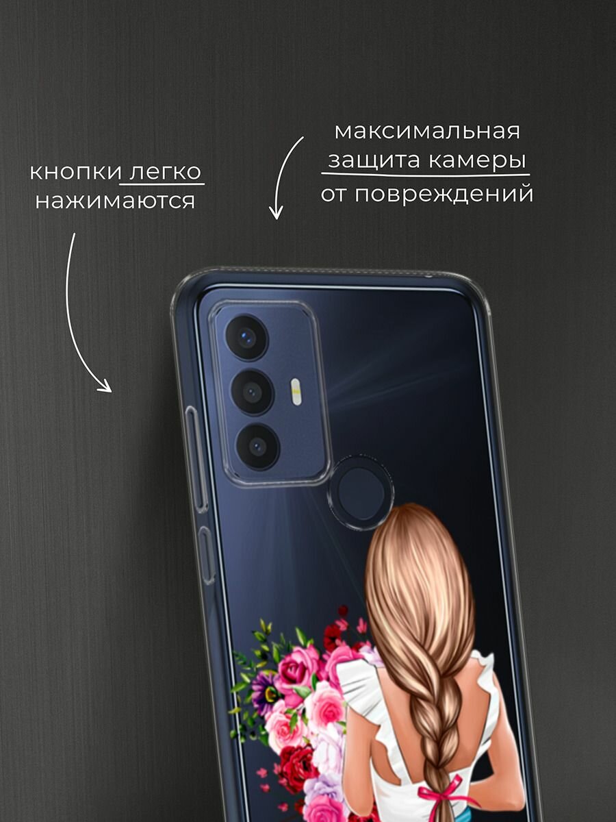 Чехол на TCL 30E/30 SE/305/306 / ТСЛ 30E с принтом "Букет для девушки", прозрачный — фото 1
