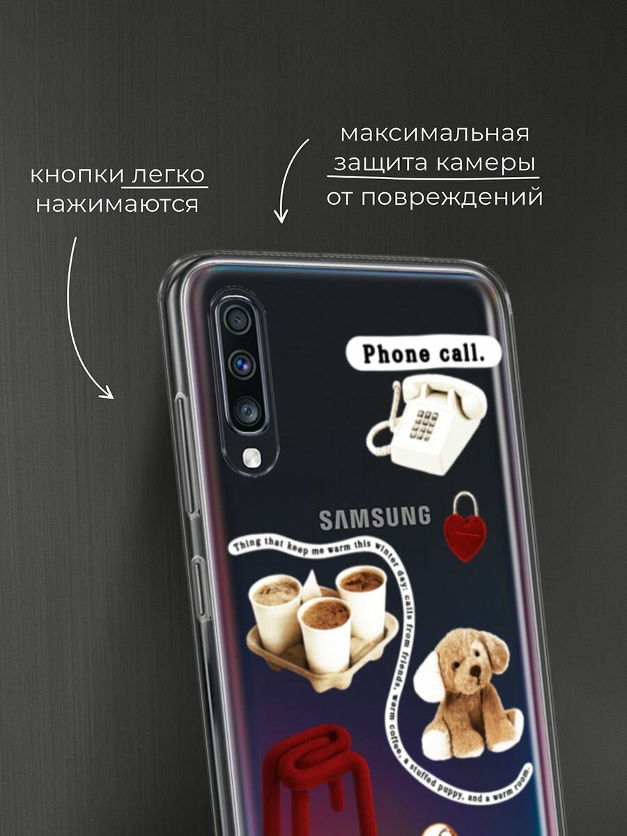 Чехол на Samsung Galaxy A70 / Самсунг Галакси А70 с принтом "Phone call", прозрачный — фото 1