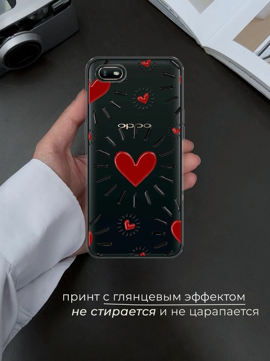 Чехол на Oppo A1k / Оппо А1к с принтом "Бордовые сердца паттерн" — фото 1