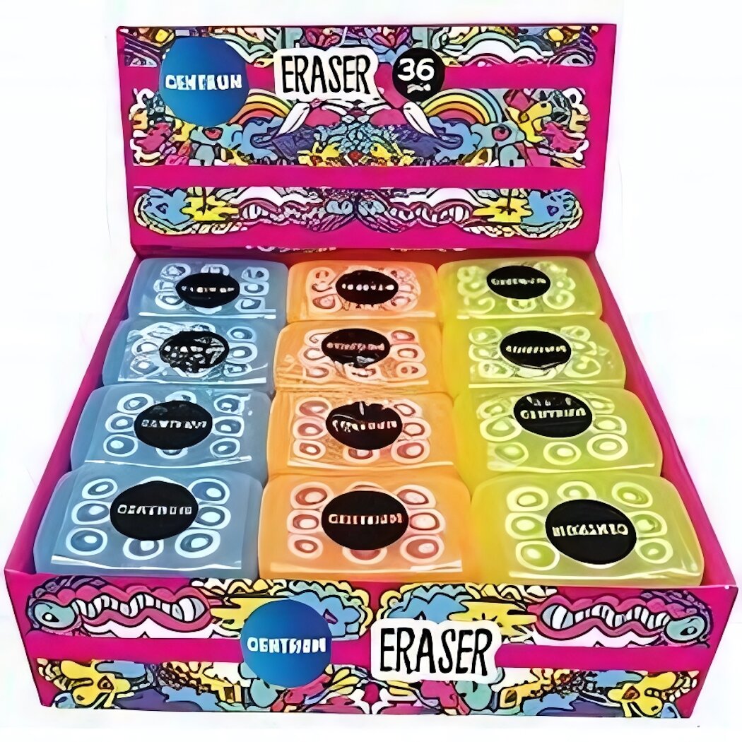 Ластик каучуковый 36×25×11мм, мягкий, цвета в ассортименте, индивидуальная упаковка