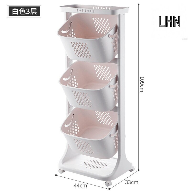 Стеллаж для хранения "Икея", многослойный, пластиковый, на колёсиках, 3 полки