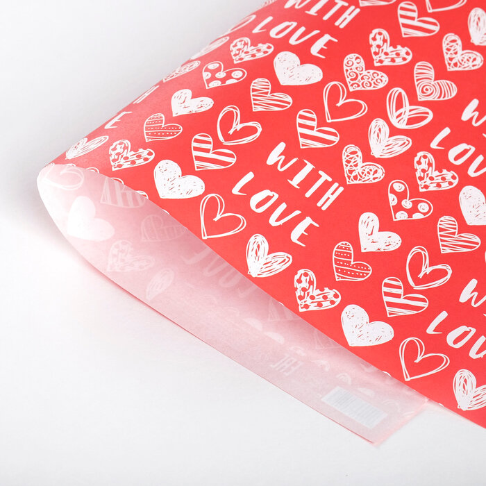 !09 Бумага крафт (набор 4 листа) «With love» фон красный 50 × 70 см.