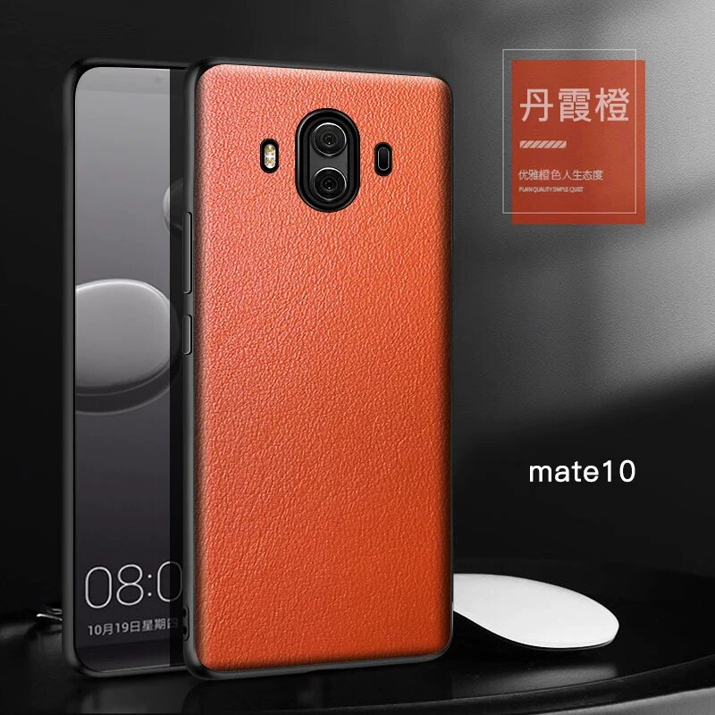 Porsche Design Mate 10 Orange Top Grain Nappa Leather Phone Case for Huawei Smartphones