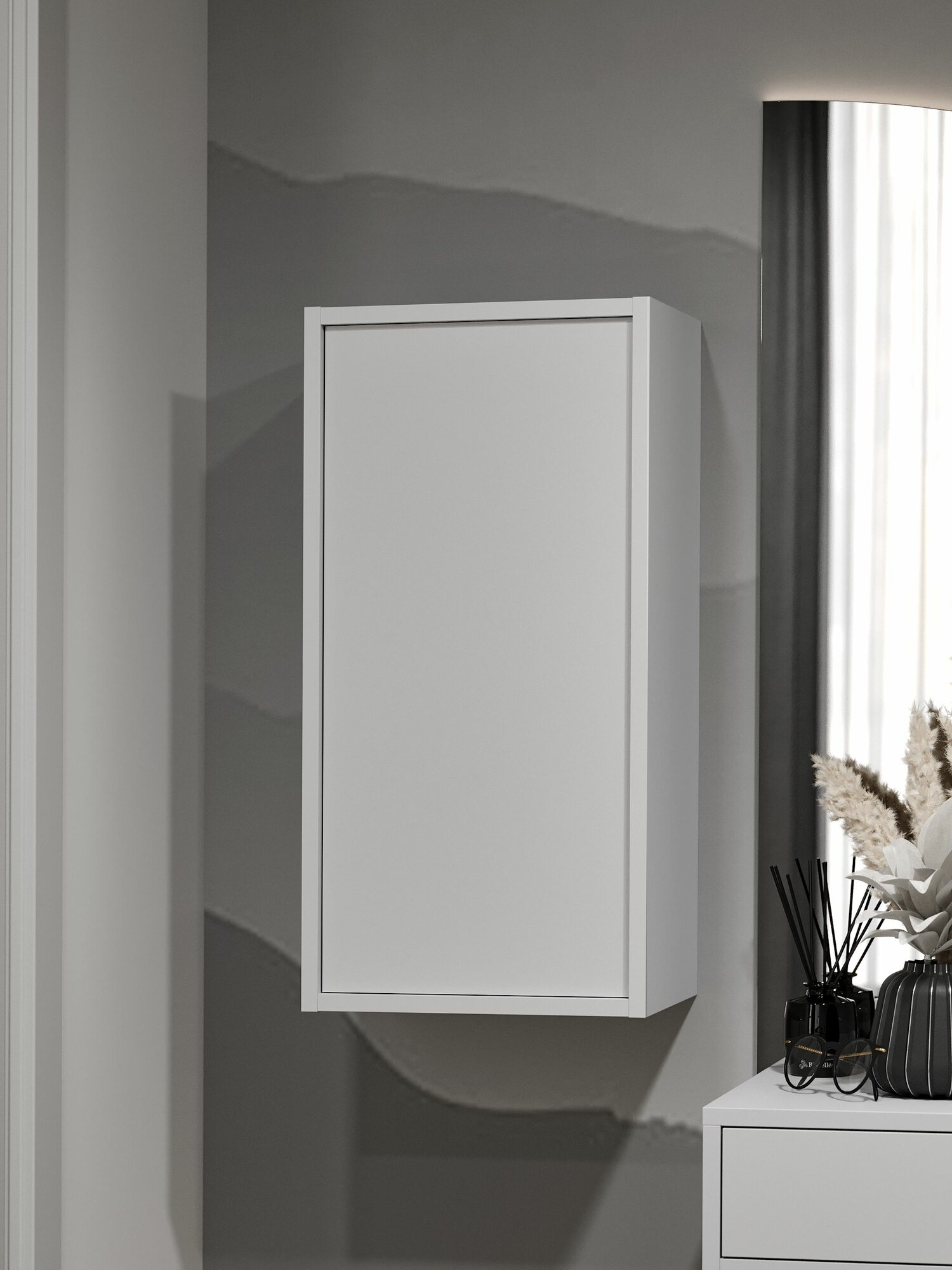 Шкафчик навесной 66х33х25 см светло-серый, открывание от нажатия push pull