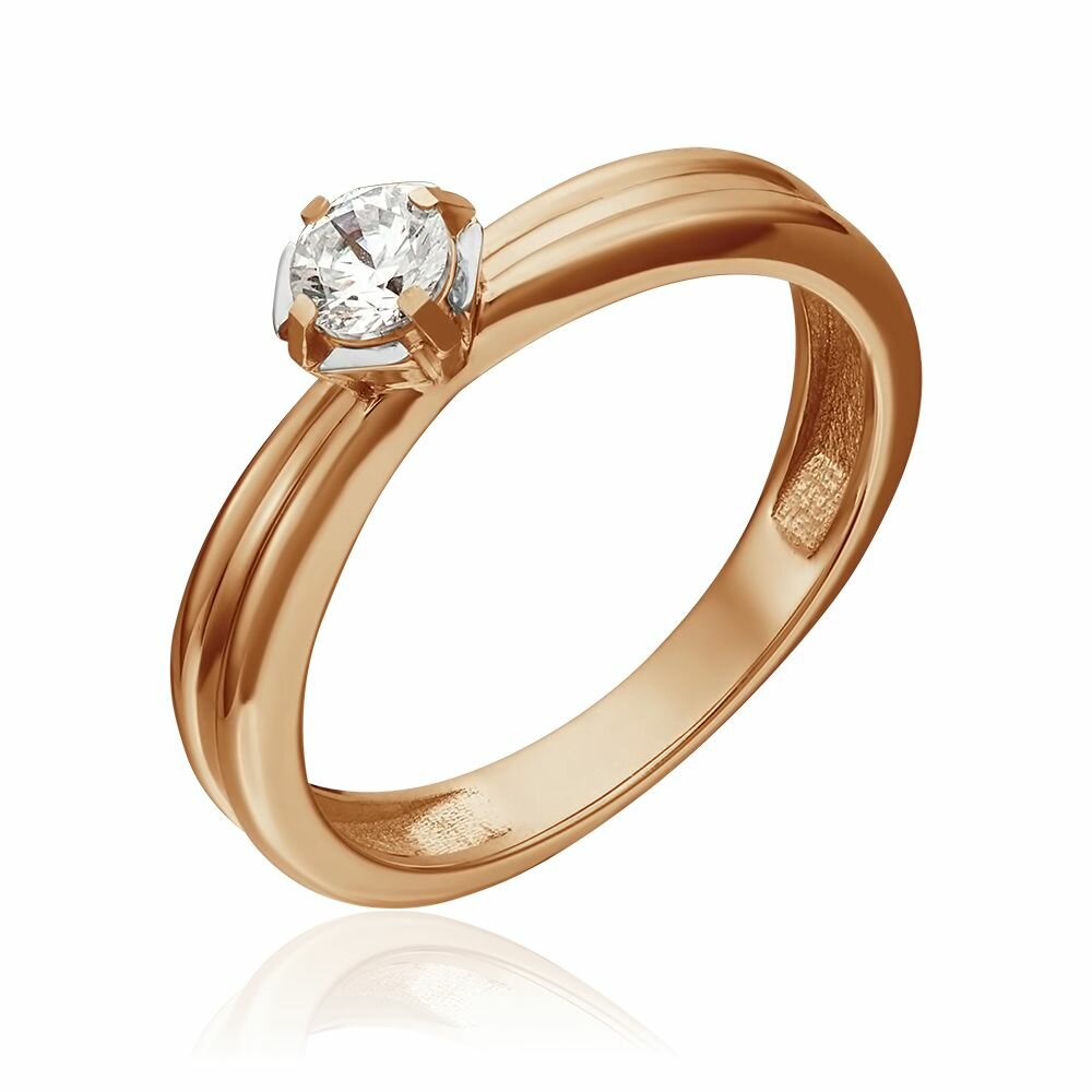 Кольцо помолвочное, красное золото, 585 проба, фианит