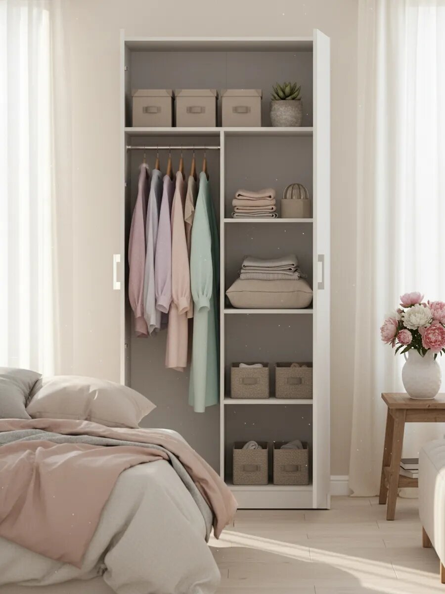 Распашной шкаф FRESTER в спальню на балкон с полками для одежды, от производителя