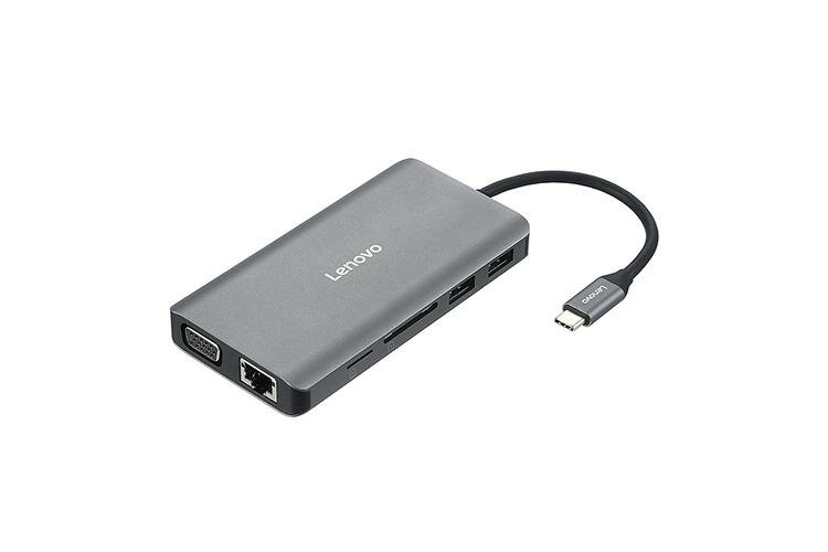 Док-станция Lenovo Type C к HDMI/VGA LX0801, серебристая, поддержка 4K, компактный дизайн, для ноутбуков и проекторов