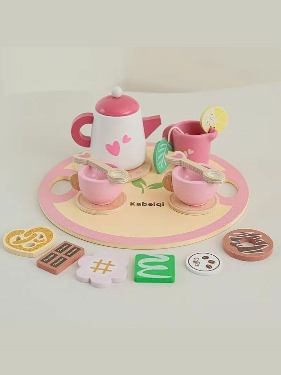Деревянная посуда игрушечная, игровой чайный набор 18 предметов