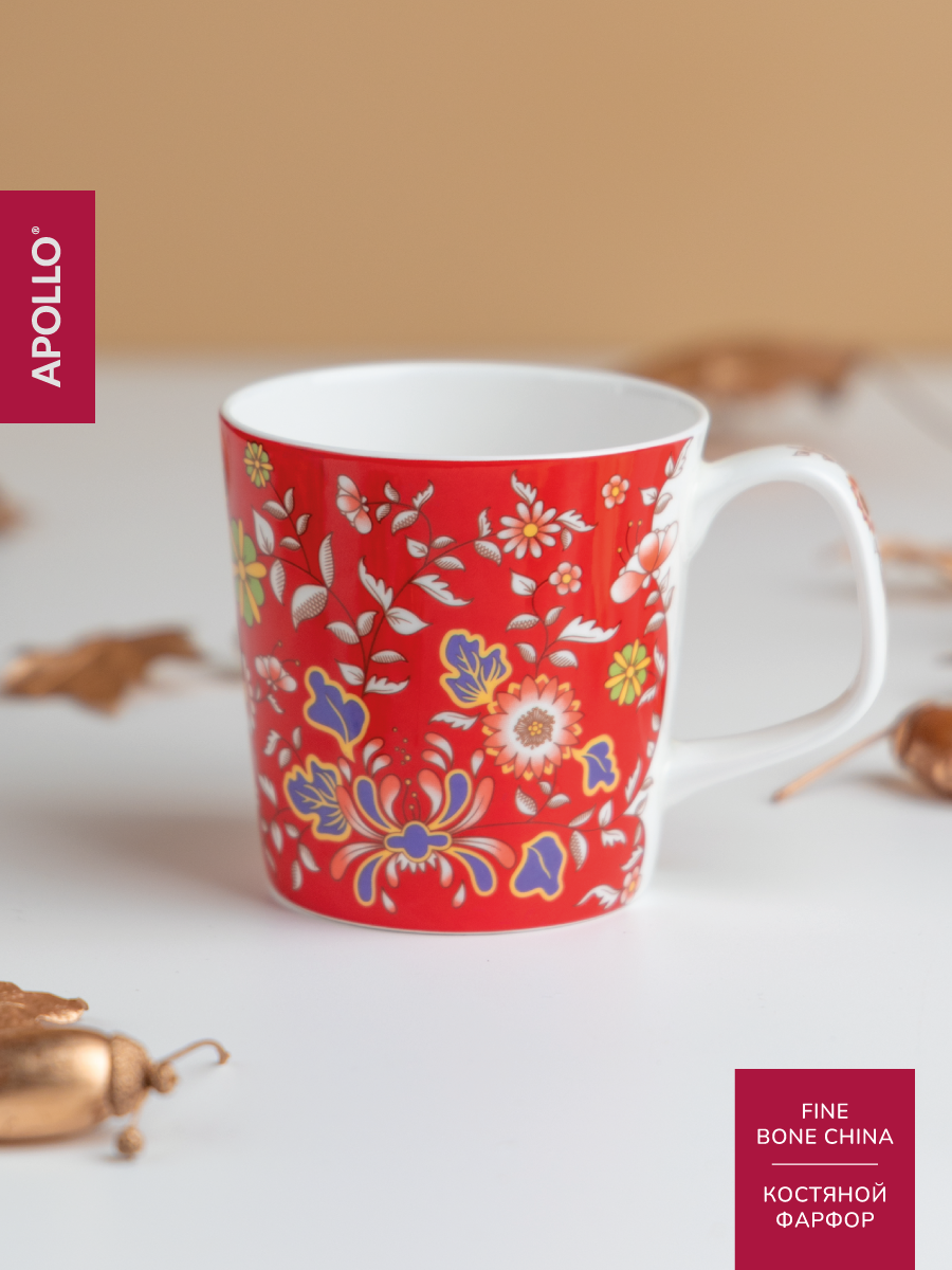 Кружка Apollo, объем 370 мл, костяной фарфор, с рисунком, красный