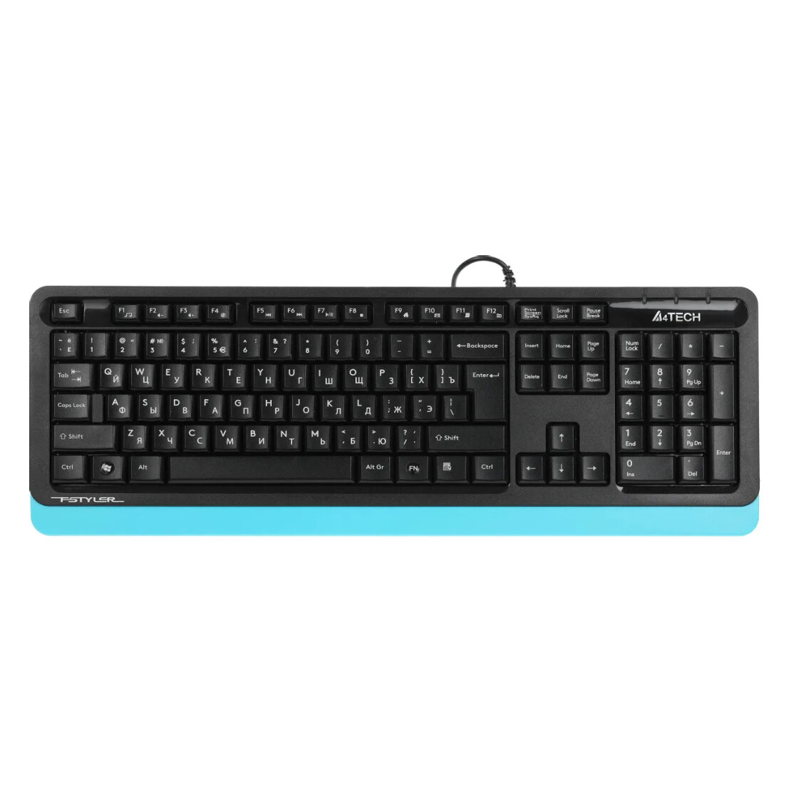 Клавиатура проводная A4 Fstyler FK10, мембранная, 104 клавиши, защита от влаги, черно-синий