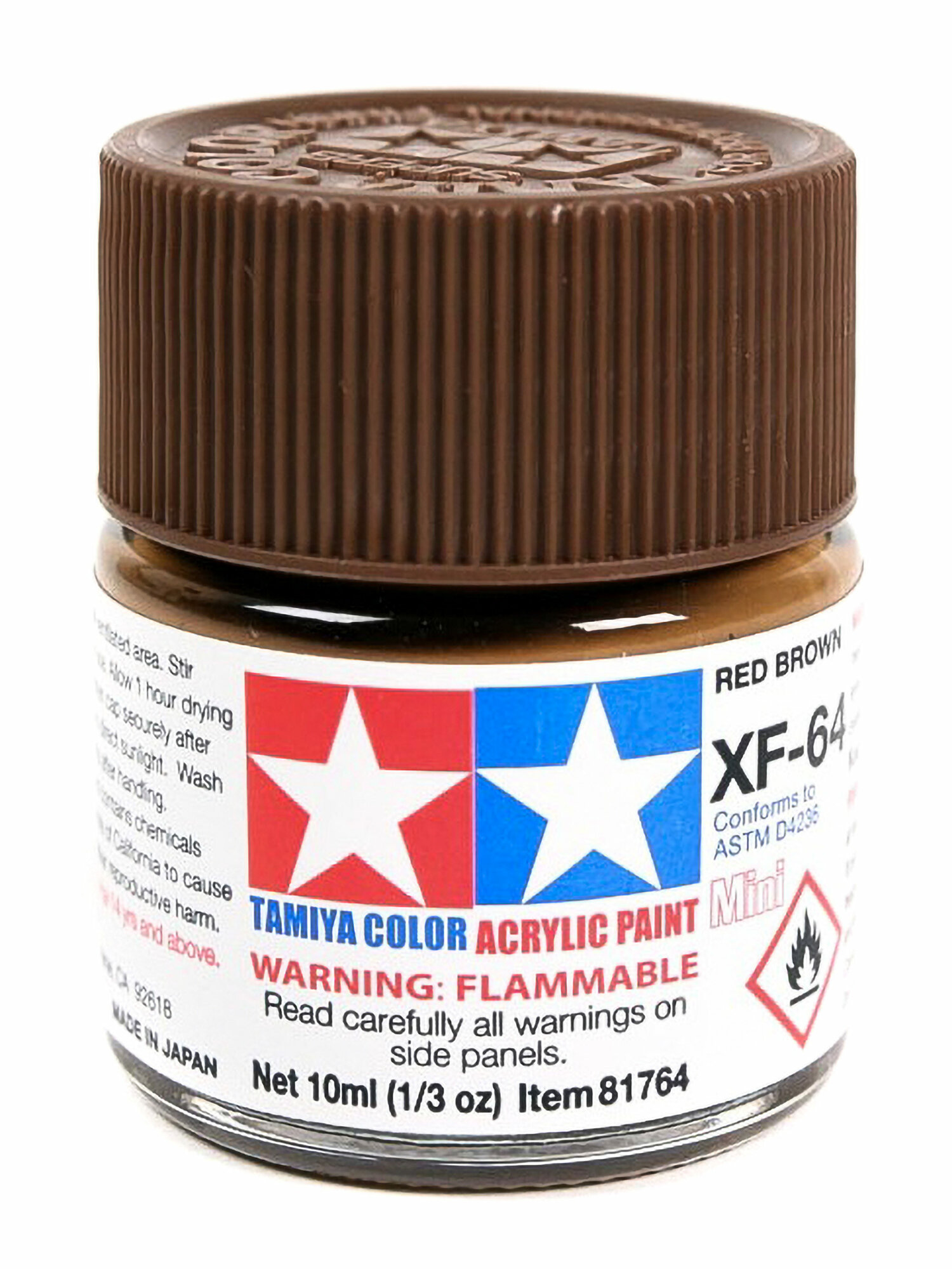 Краска акриловая Tamiya Color XF-64 Red Brown 81764 красно-коричневая матовая, 10 мл