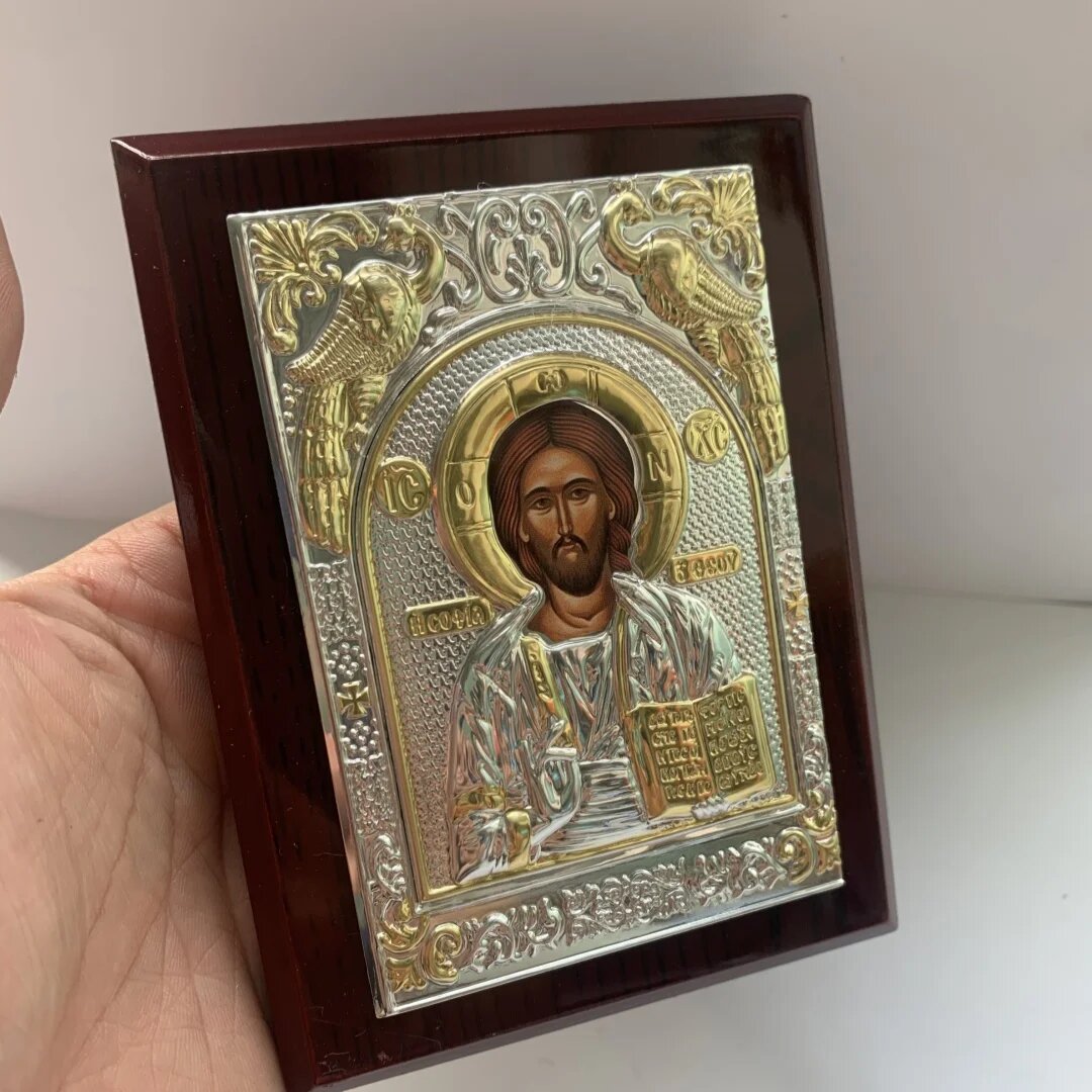 Икона Иисуса Христа, деревянная, цвет шоколад