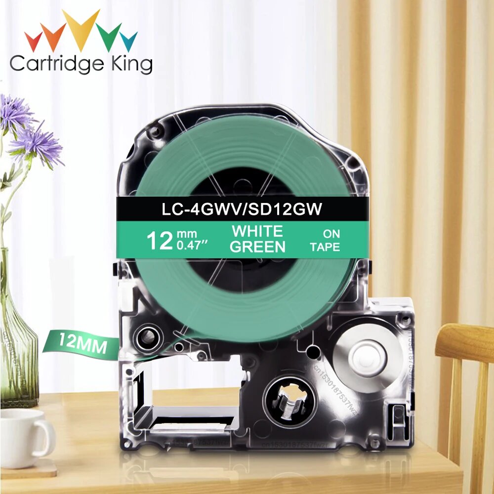 Лента для принтера этикеток Cartridge King 12 мм, White on Green