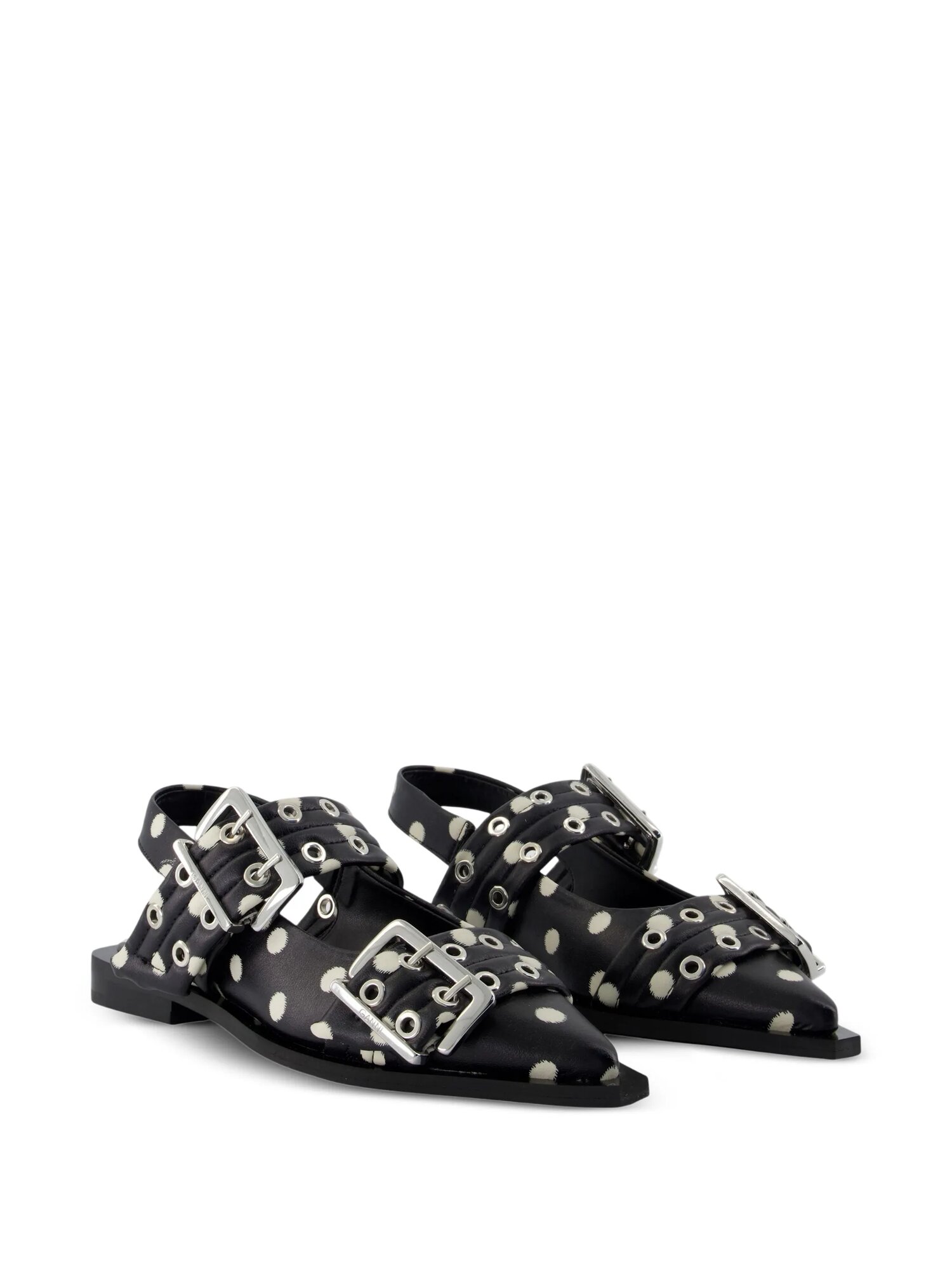 Туфли GANNI Buckled polka-dot flat pumps, размер 40, черный — фото 1