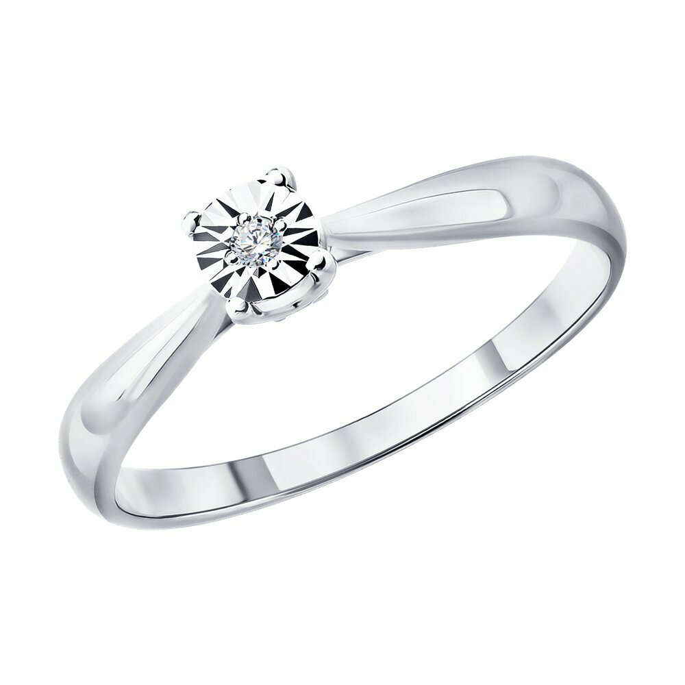 Кольцо, серебро, 925 проба, родирование, бриллиант