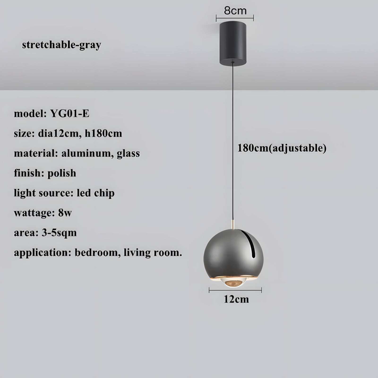 Подвесной светодиодный светильник SaloEElaitte, stretchable-gray, touch control, Серый