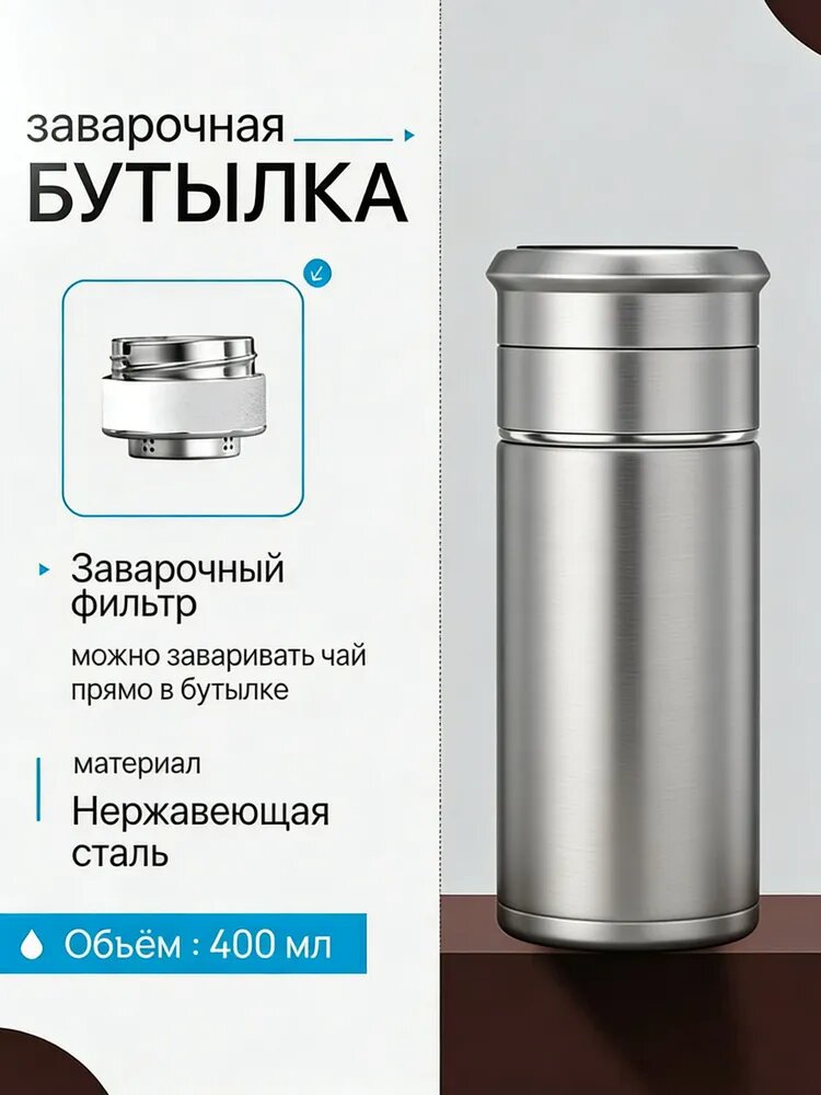 Термос Непроливайка, С ситечком, Ударопрочный корпус, 0.4 л