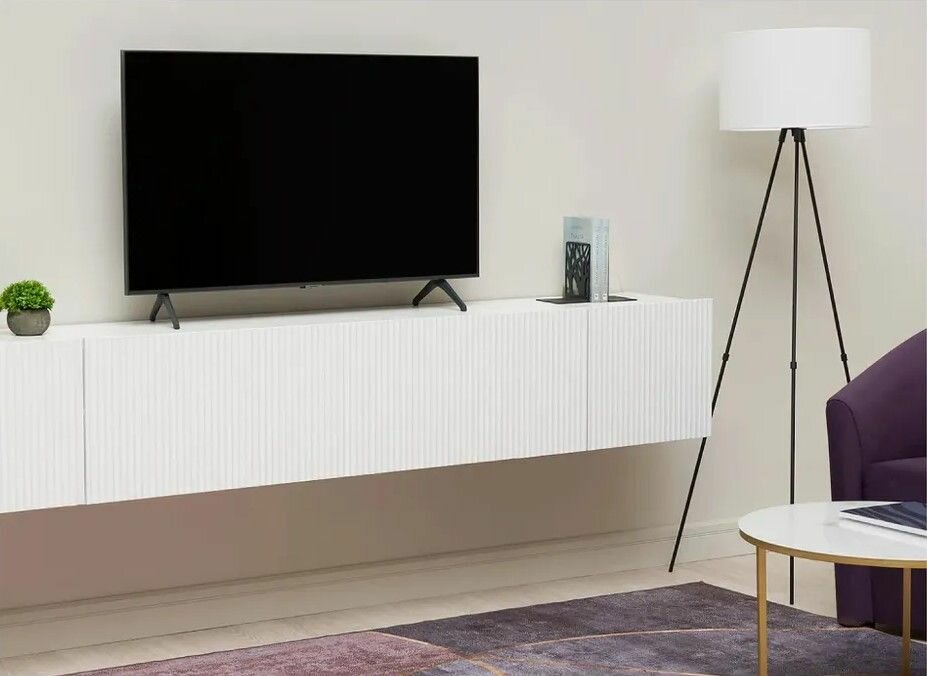 Тумба под телевизор Сканди, 2130х352х350, белый/глянец белый